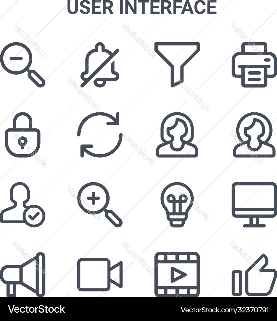 Set 16 user interface concept line icons 64x64 Vector Image