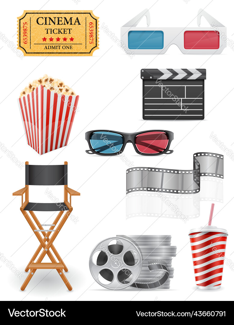 Set cinema icons stock Royalty Free Vector Image
