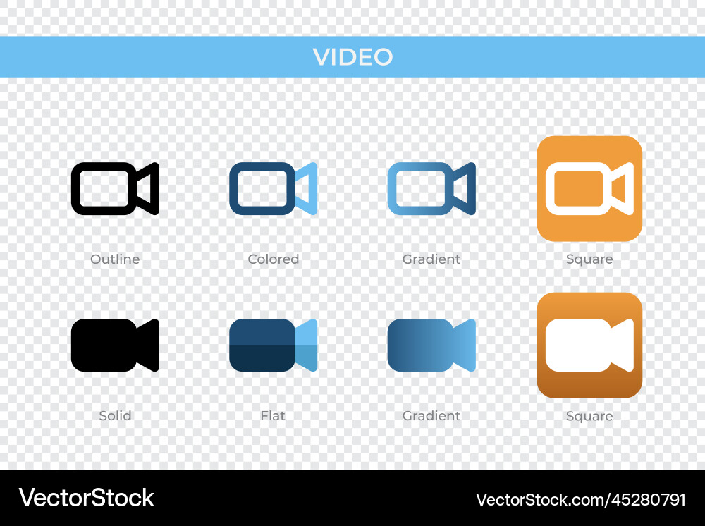 Video icon in different style video icons Vector Image