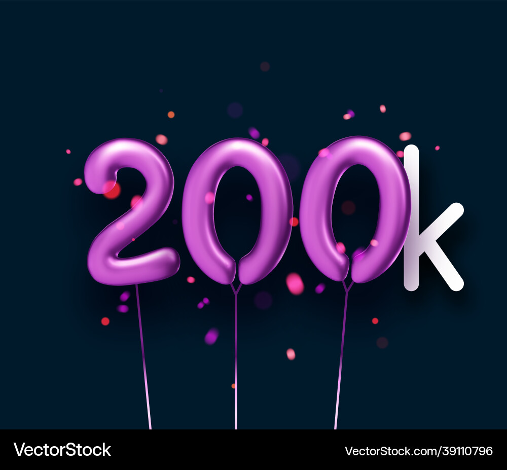 200k sign violet balloons with threads on black Vector Image