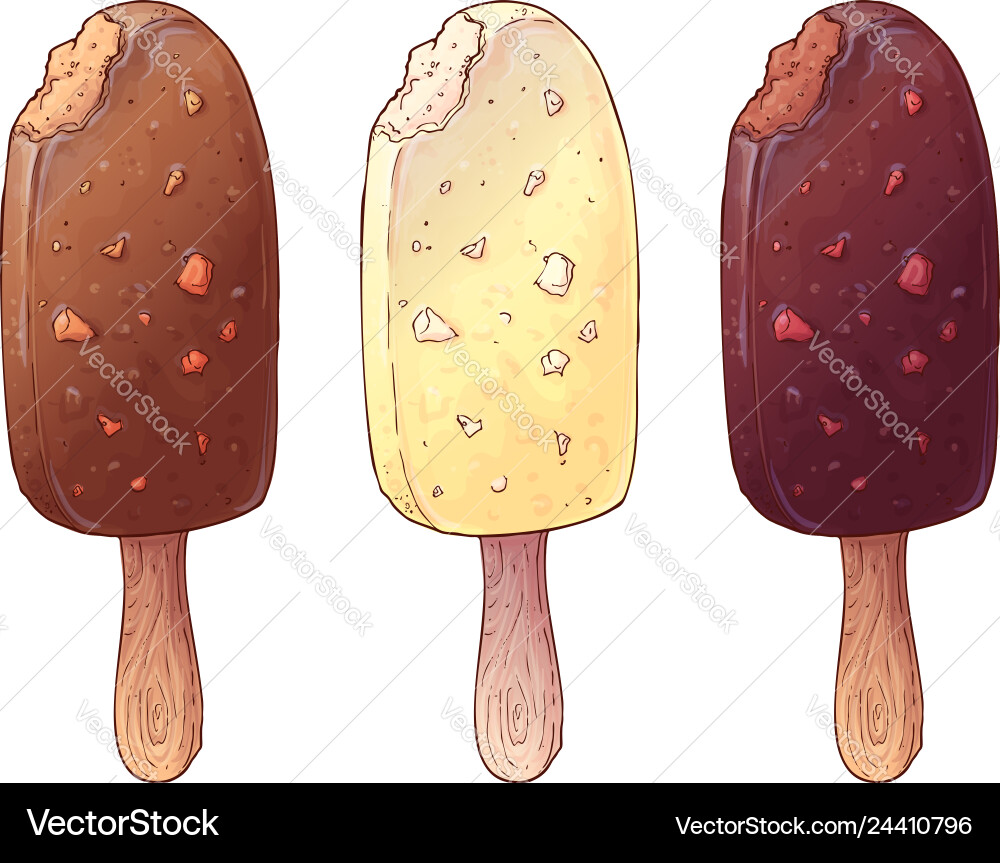 A set of three types ice cream hand drawing Vector Image