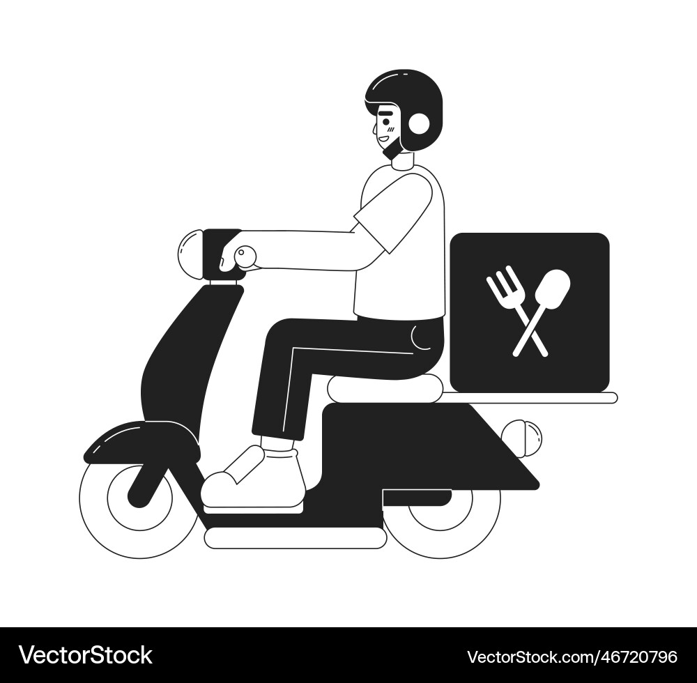 Driver riding fast food delivery moped Royalty Free Vector