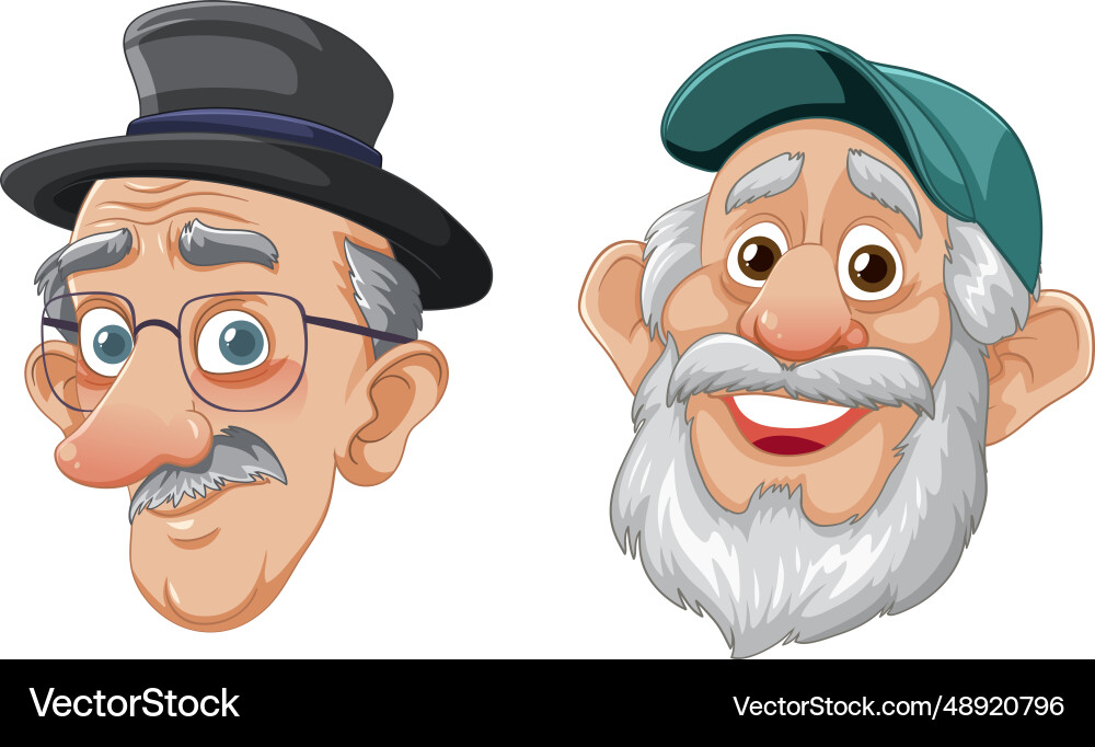 Elderly man wearing various hats and caps Vector Image