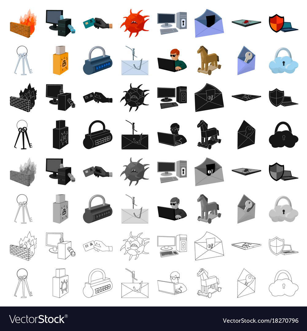 Hackers and hacking set icons in cartoon style Vector Image