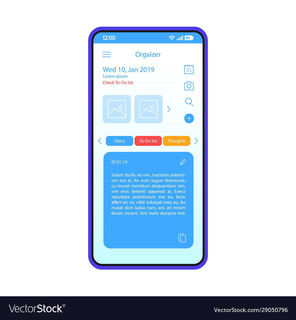 Organizer app smartphone interface template Vector Image Organizer app smartphone interface template Vector Image