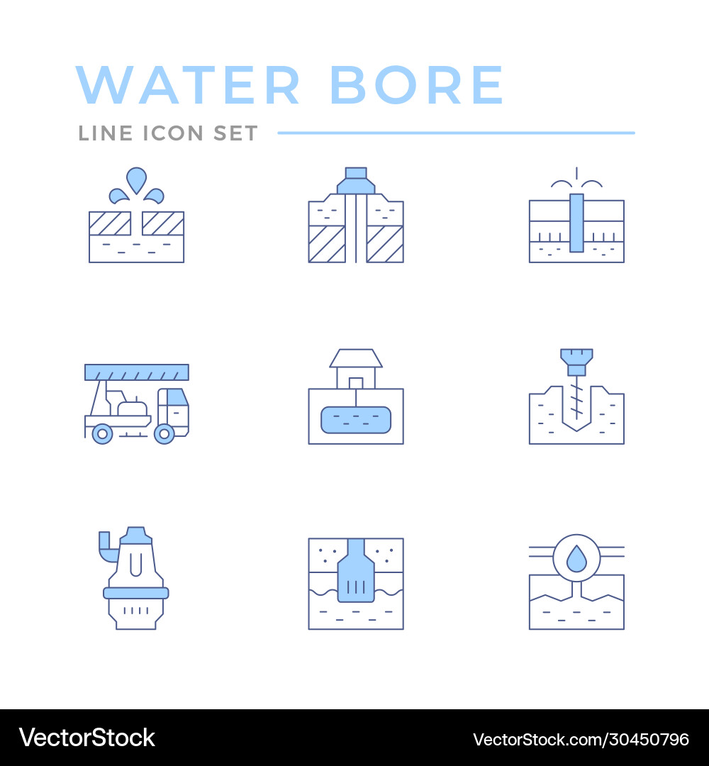 Set color line icons water bore Royalty Free Vector Image