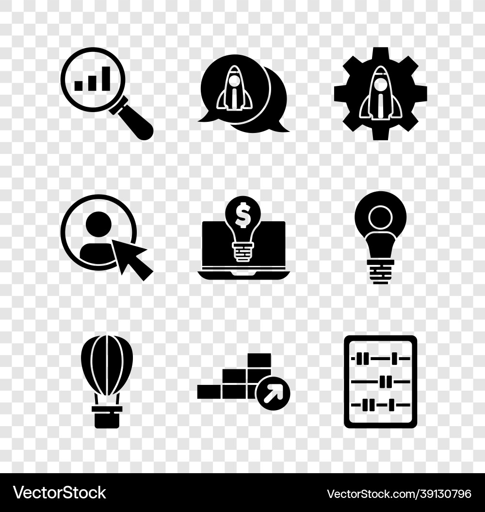 Set magnifying glass and analysis startup project Vector Image