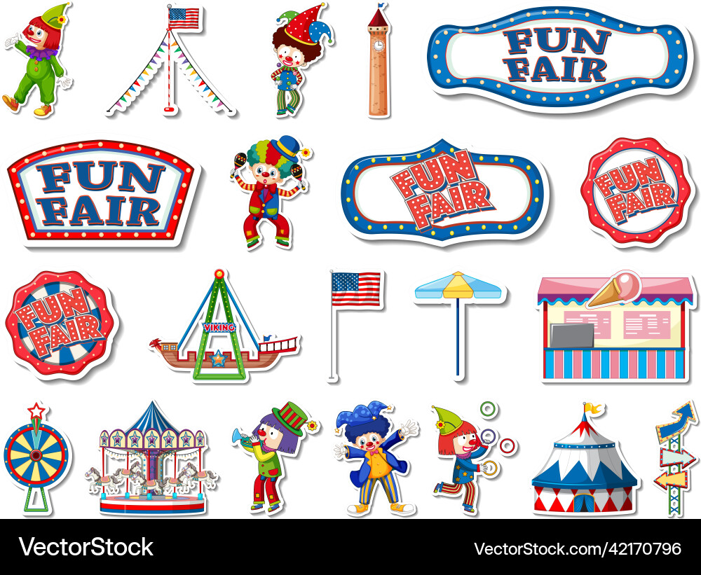Sticker set of amusement park and fun fair objects