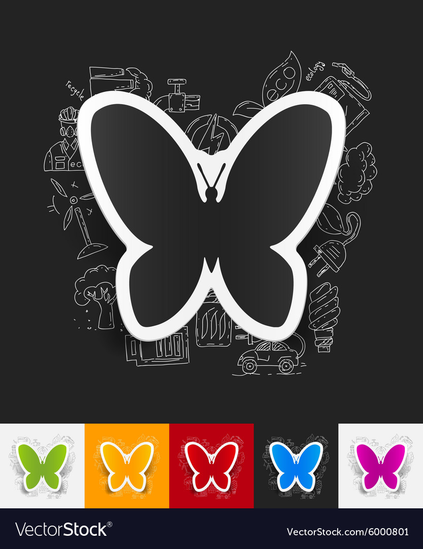 Butterfly Paper Sticker With Hand Drawn Elements Vector Image