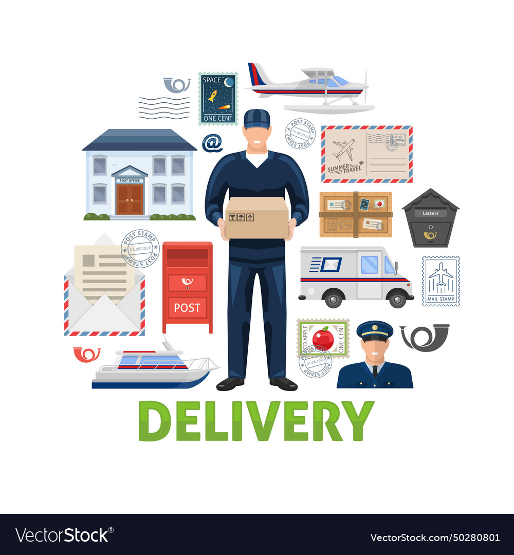 Postal delivery elements set Royalty Free Vector Image