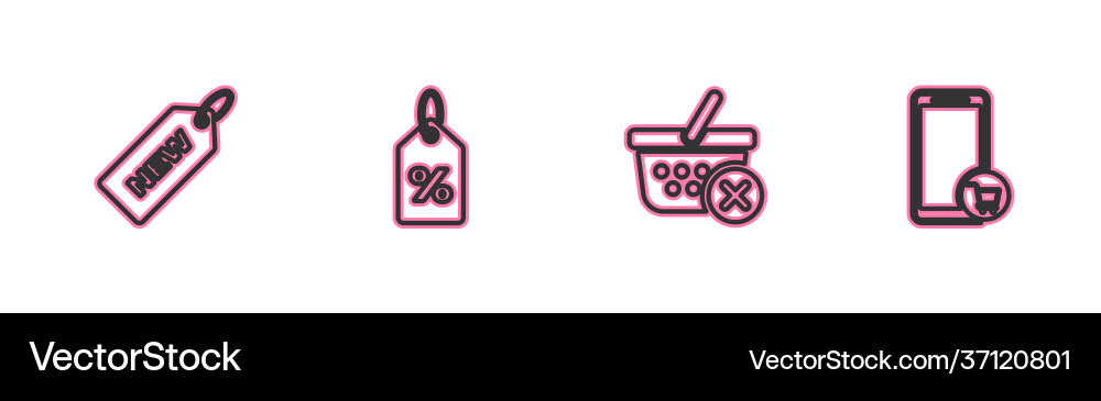 Set line price tag with new remove shopping Vector Image