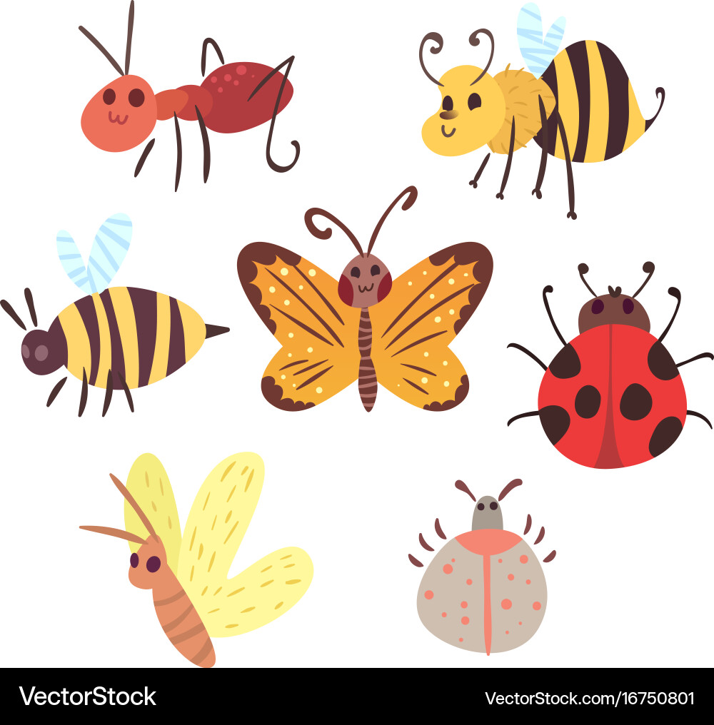 Set of cartoon funny bugs Royalty Free Vector Image