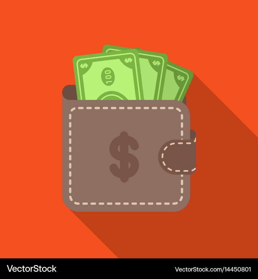 Wallet with cash icon in flat style isolated Vector Image