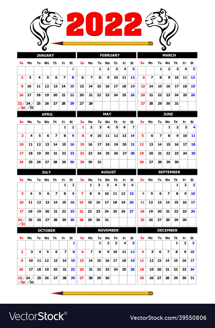 2022 calendar year of tiger Royalty Free Vector Image