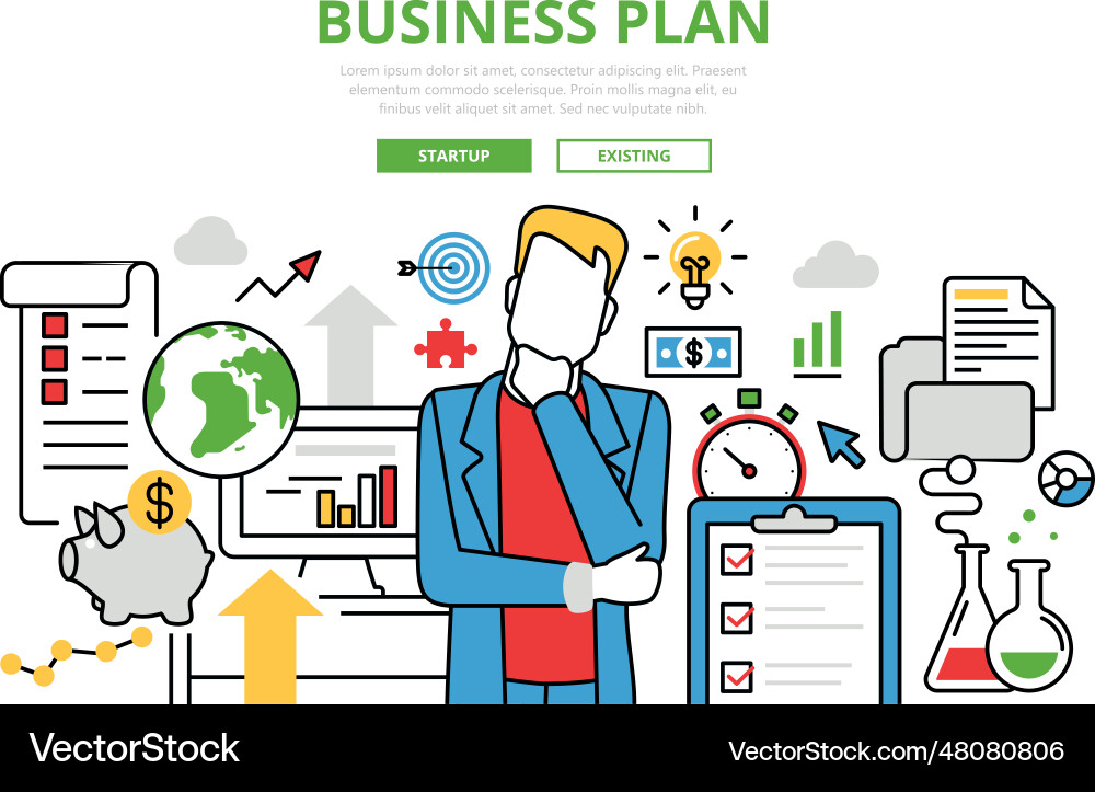 Business plan concept flat line art icons modern Vector Image