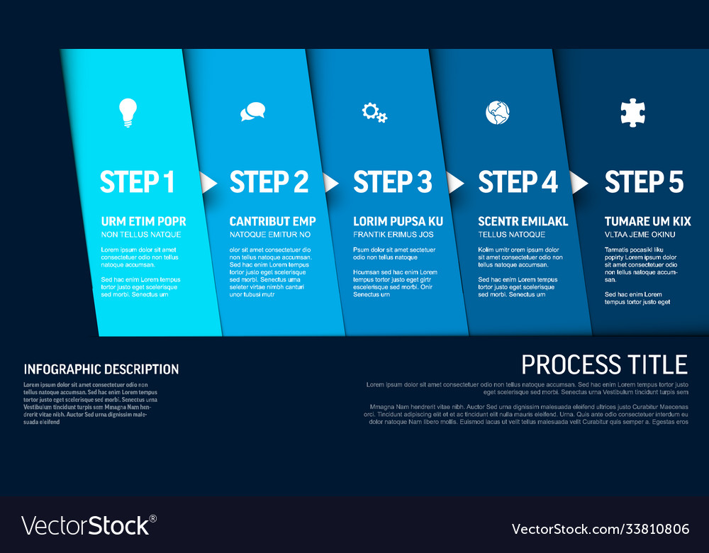 Progress template with five blue steps and icons Vector Image