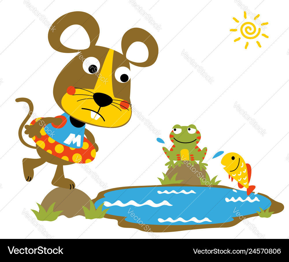 Swimming time with cute animals mouse frog fish Vector Image