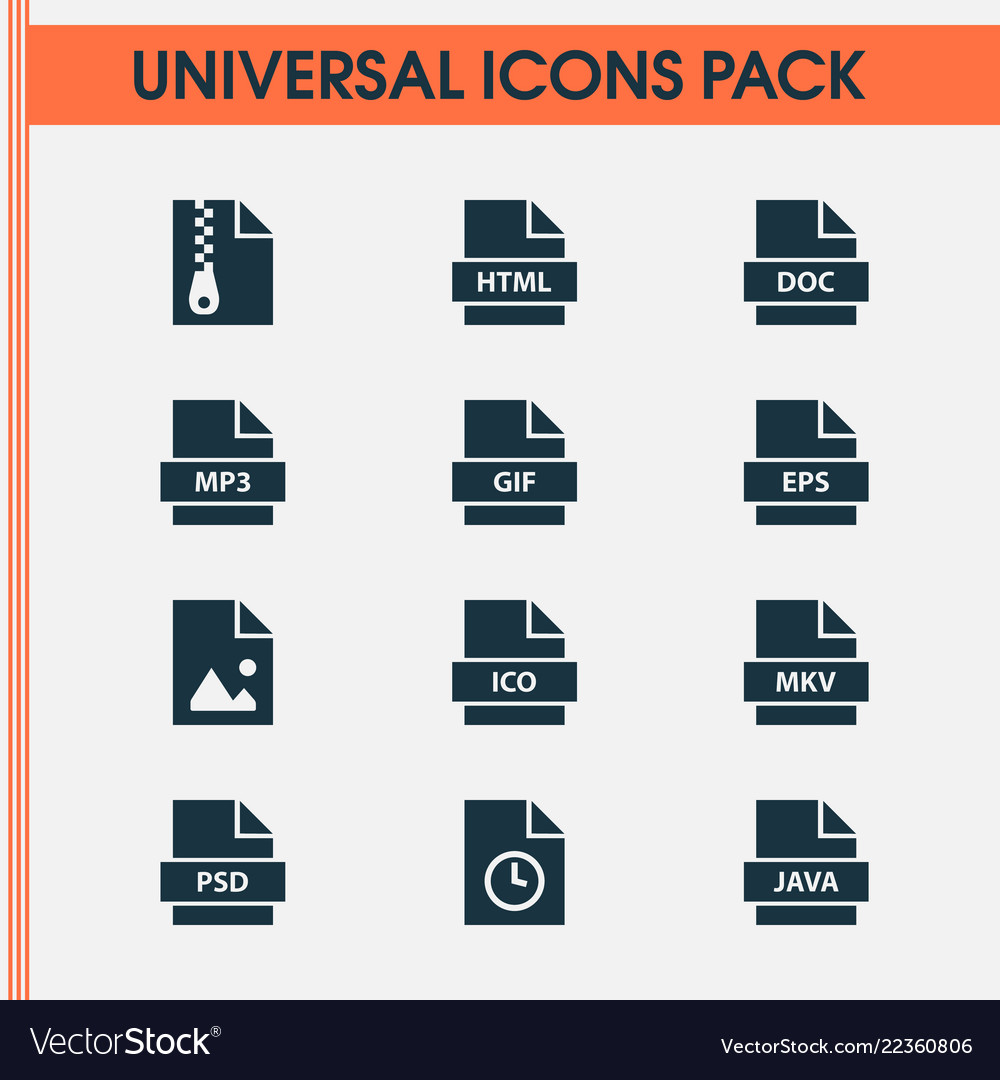 Types icons set with file doc temporary Royalty Free Vector