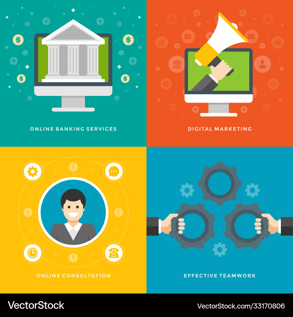 Website promotion banners templates and flat icons