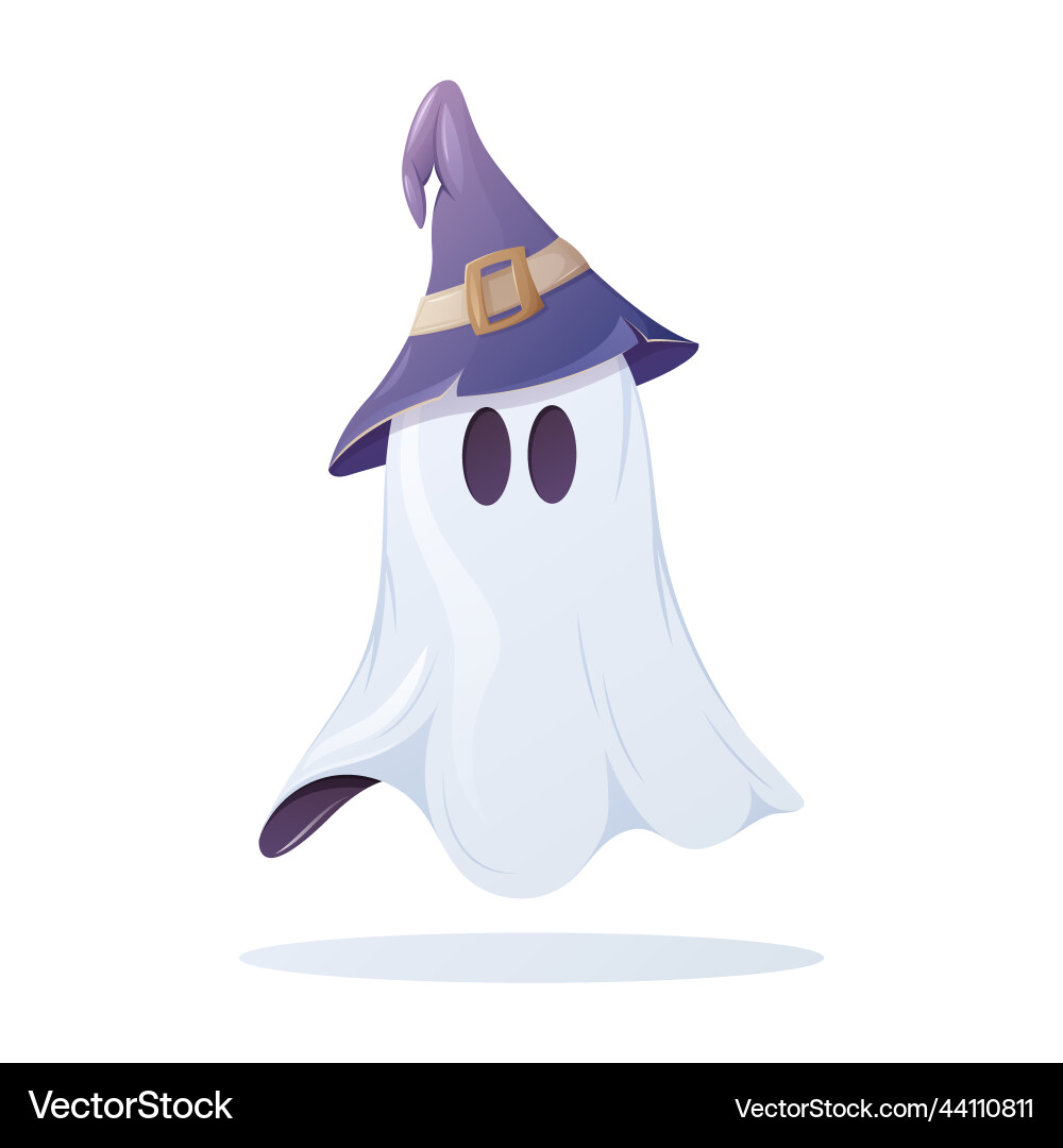 A cute ghost with sorcery purple hat cartoon Vector Image