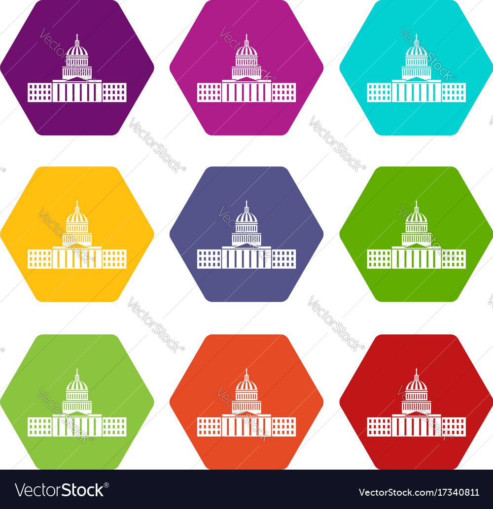 Capitol icon set color hexahedron Royalty Free Vector Image