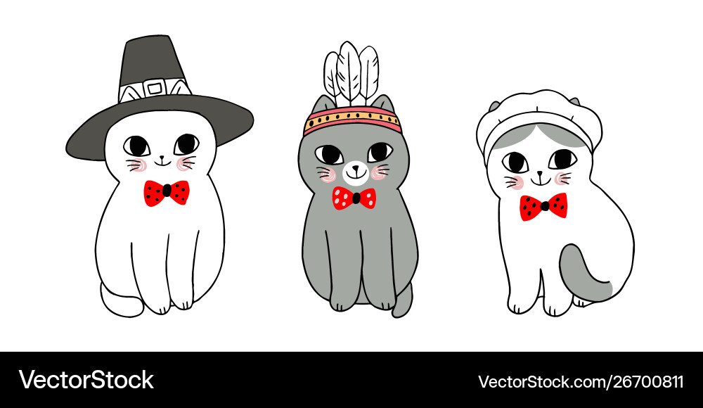 Cartoon cute thanksgiving cats Royalty Free Vector Image