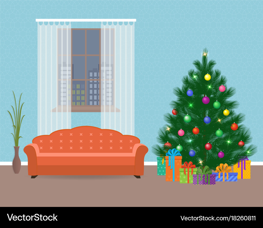 Christmas design living room interior Royalty Free Vector