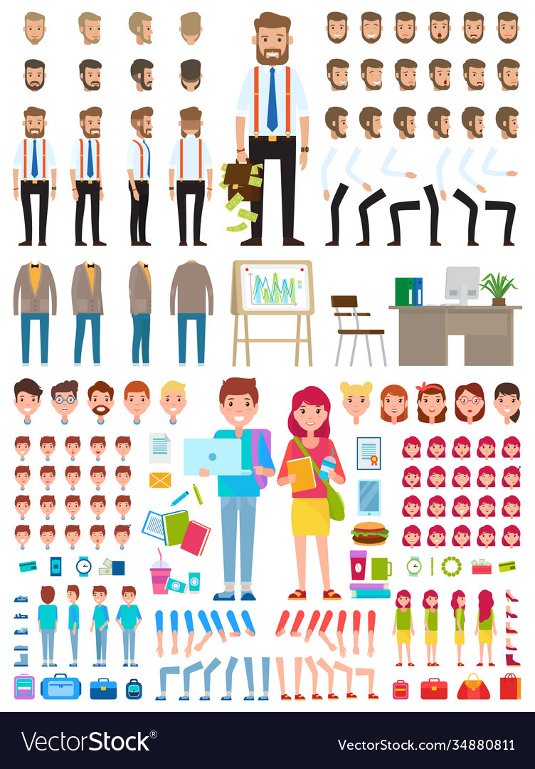 Create character set different Royalty Free Vector Image