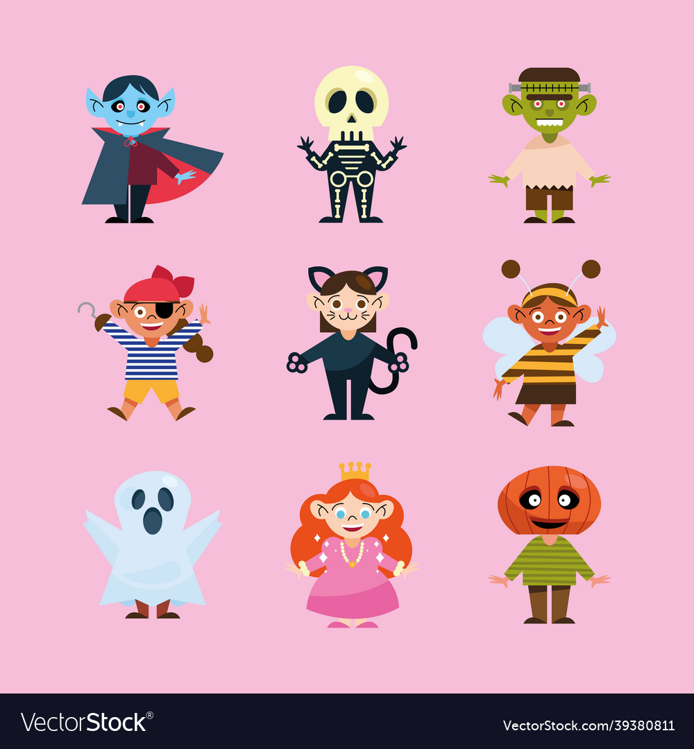 Kids collection with halloween costumes Royalty Free Vector