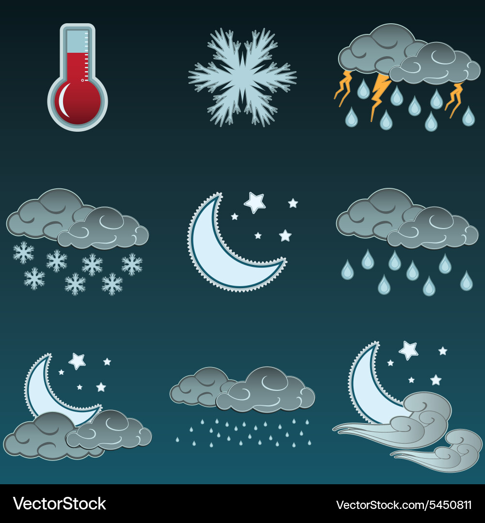 Night weather colour icons set Royalty Free Vector Image