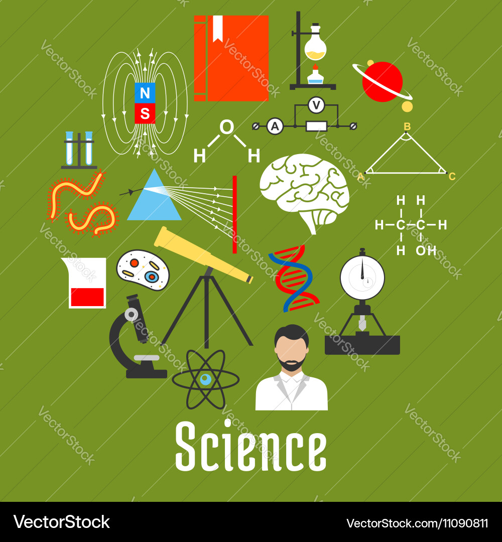 Science research icons round badge flat style Vector Image