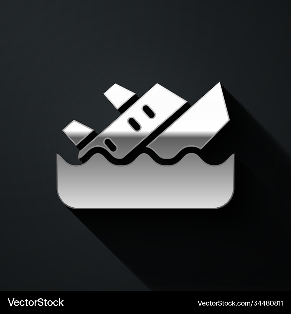 Silver sinking cruise ship icon isolated on black Vector Image