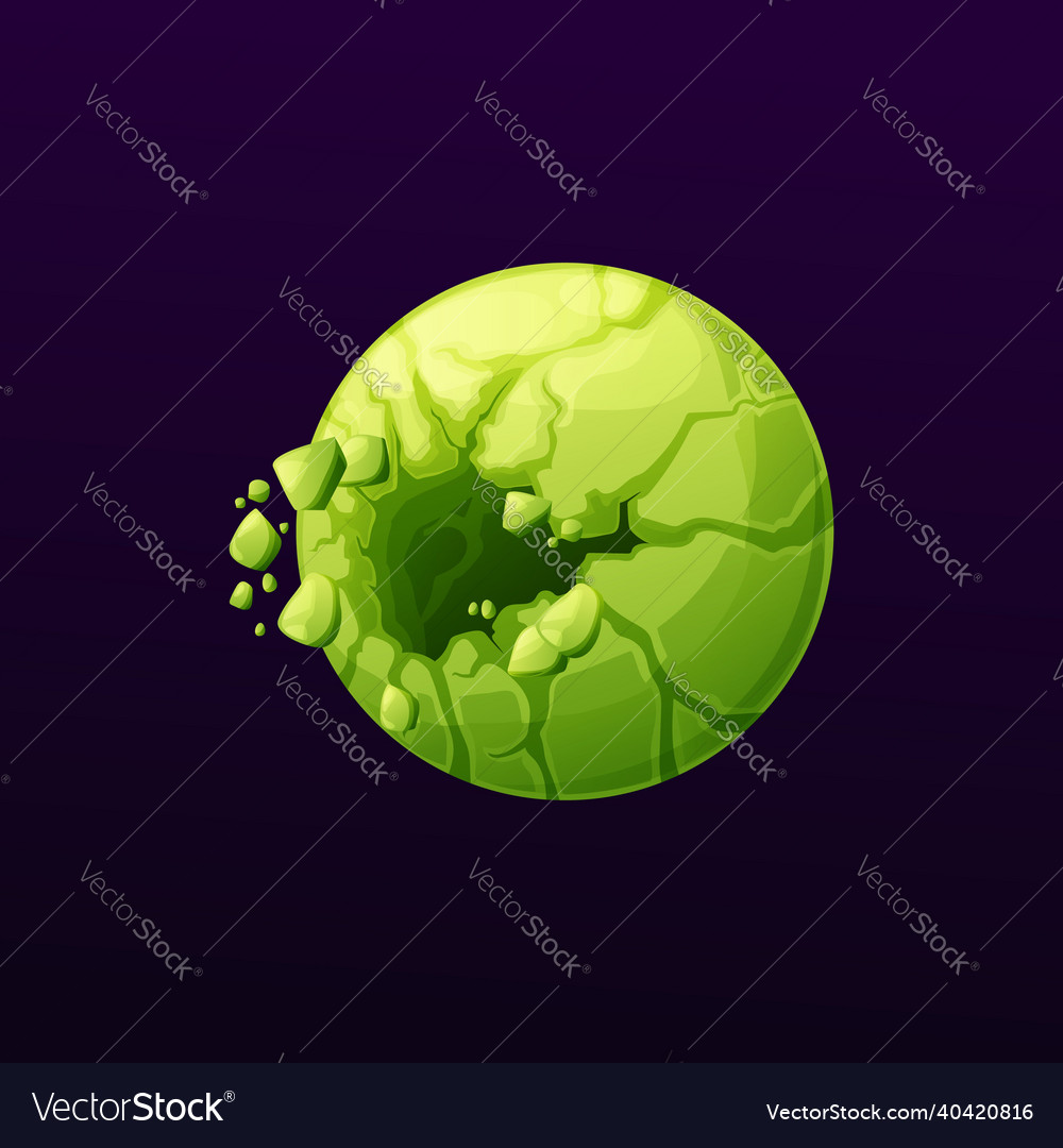 Cartoon green exploding cracking space planet Vector Image