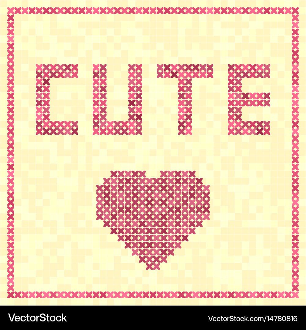Cross-stitched rose heart cute title Royalty Free Vector