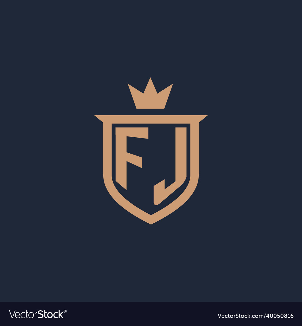 Fj monogram initial logo with shield and crown Vector Image