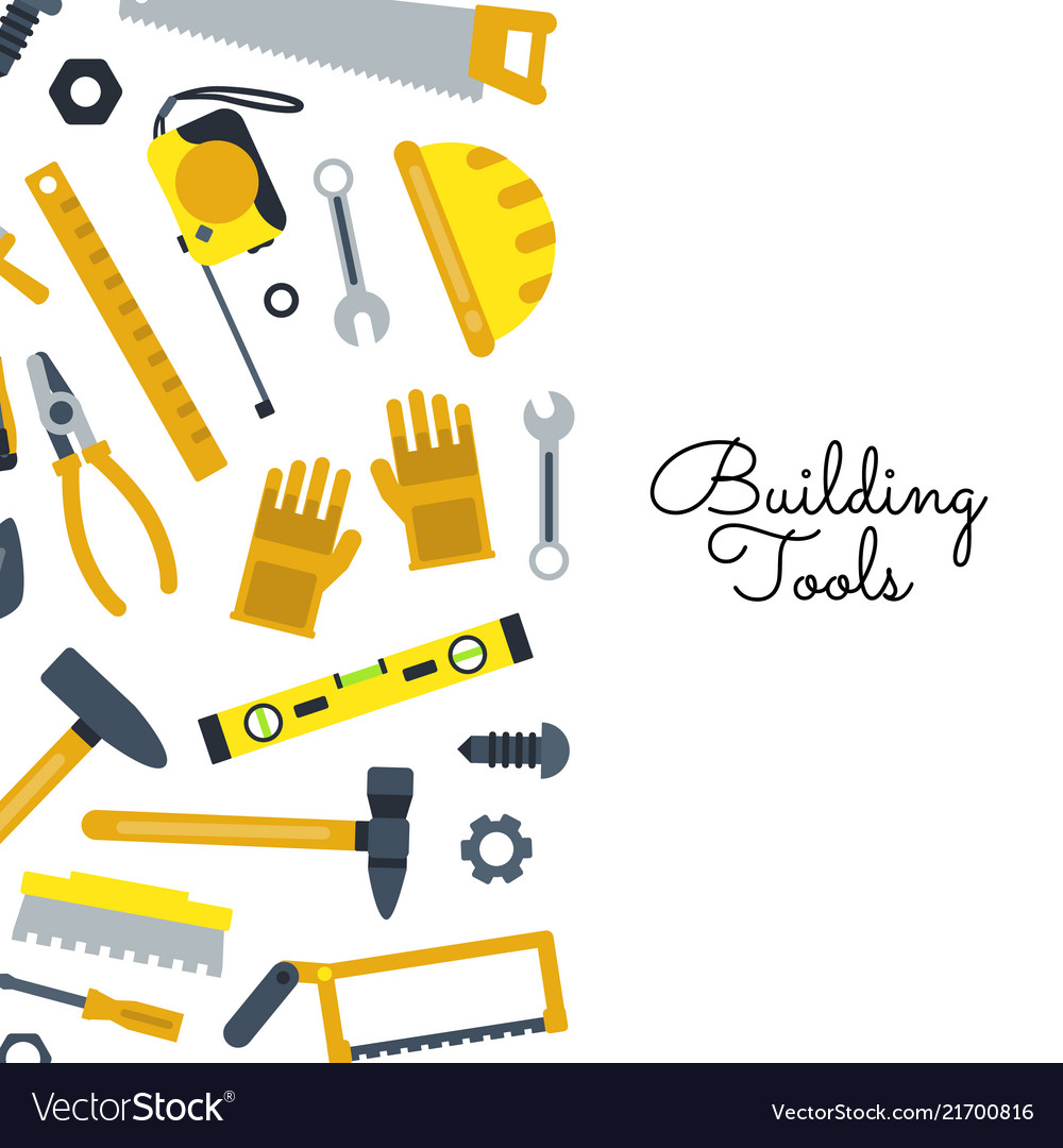 Flat construction tools building elements Vector Image