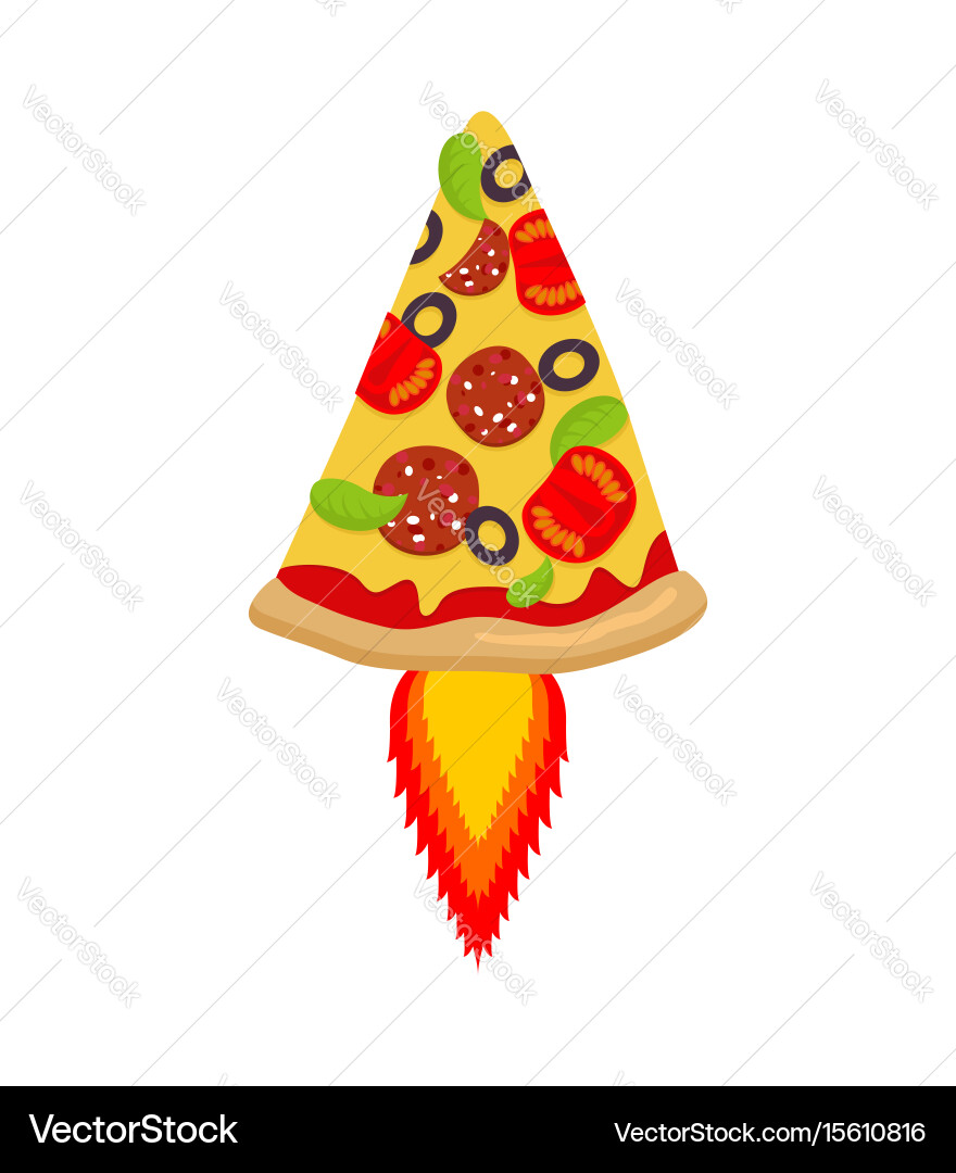 Hot pizza rocket piece fast food and flame Vector Image