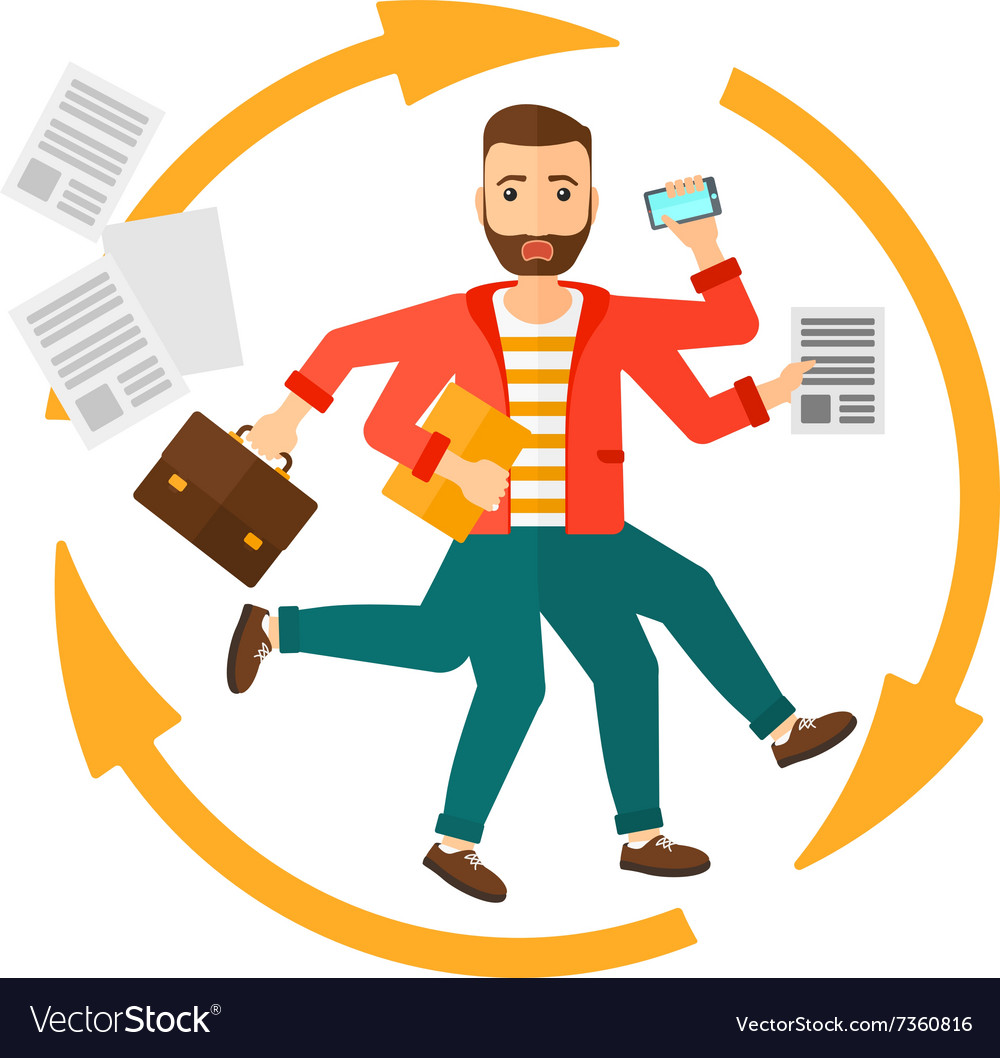 Man coping with multitasking Royalty Free Vector Image