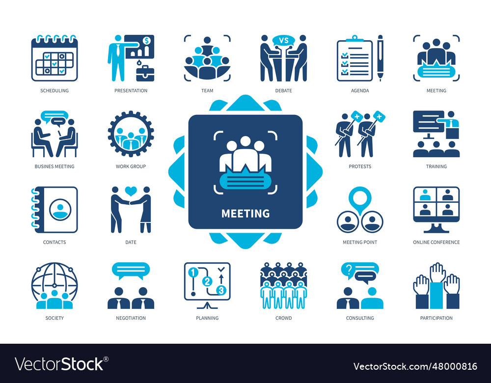 Meeting solid icon set Royalty Free Vector Image