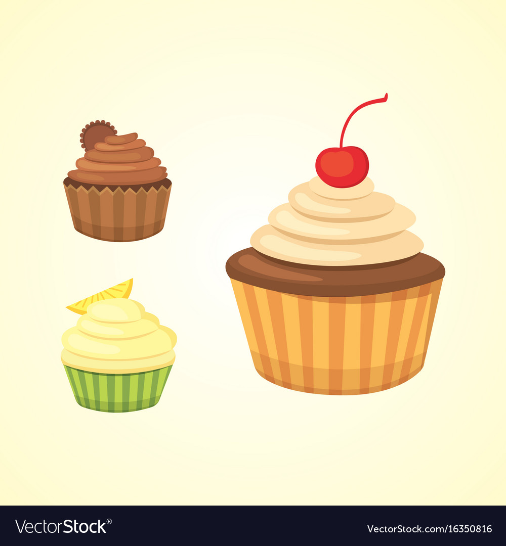 Set of cute cupcakes and muffins colorful Vector Image