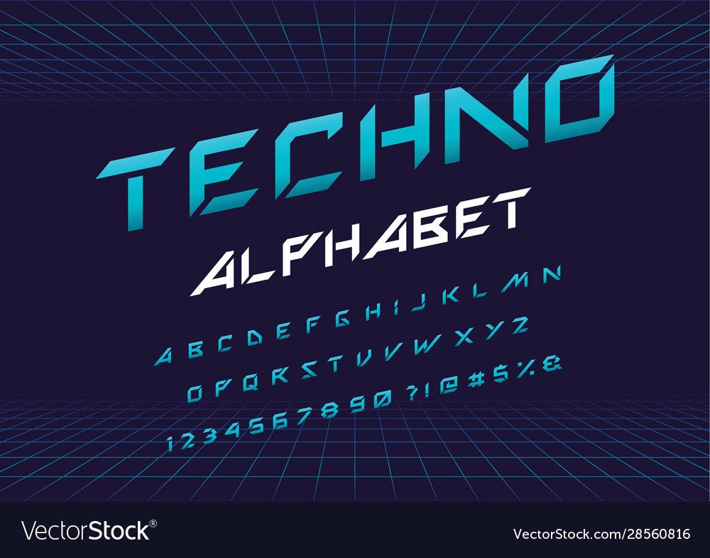 Techno font Royalty Free Vector Image - VectorStock