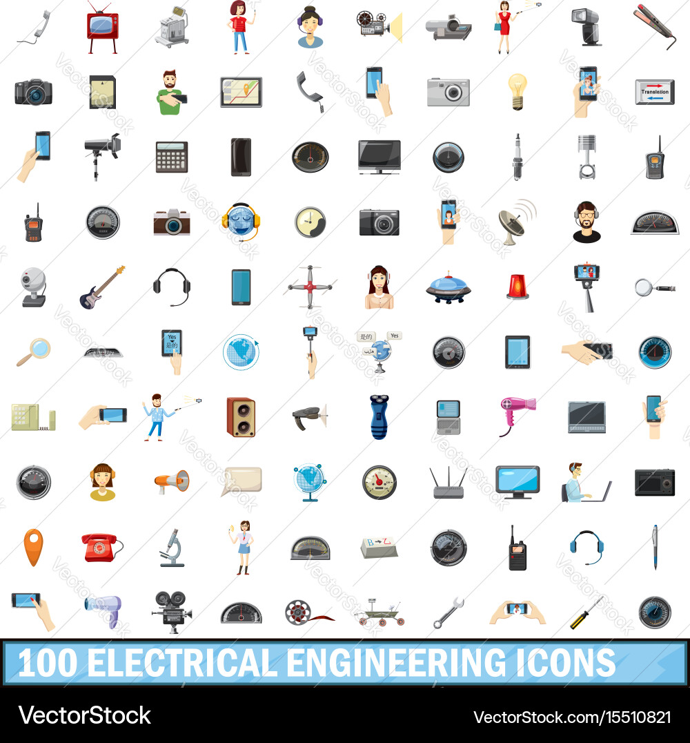 100 electrical engineering icons set cartoon Vector Image