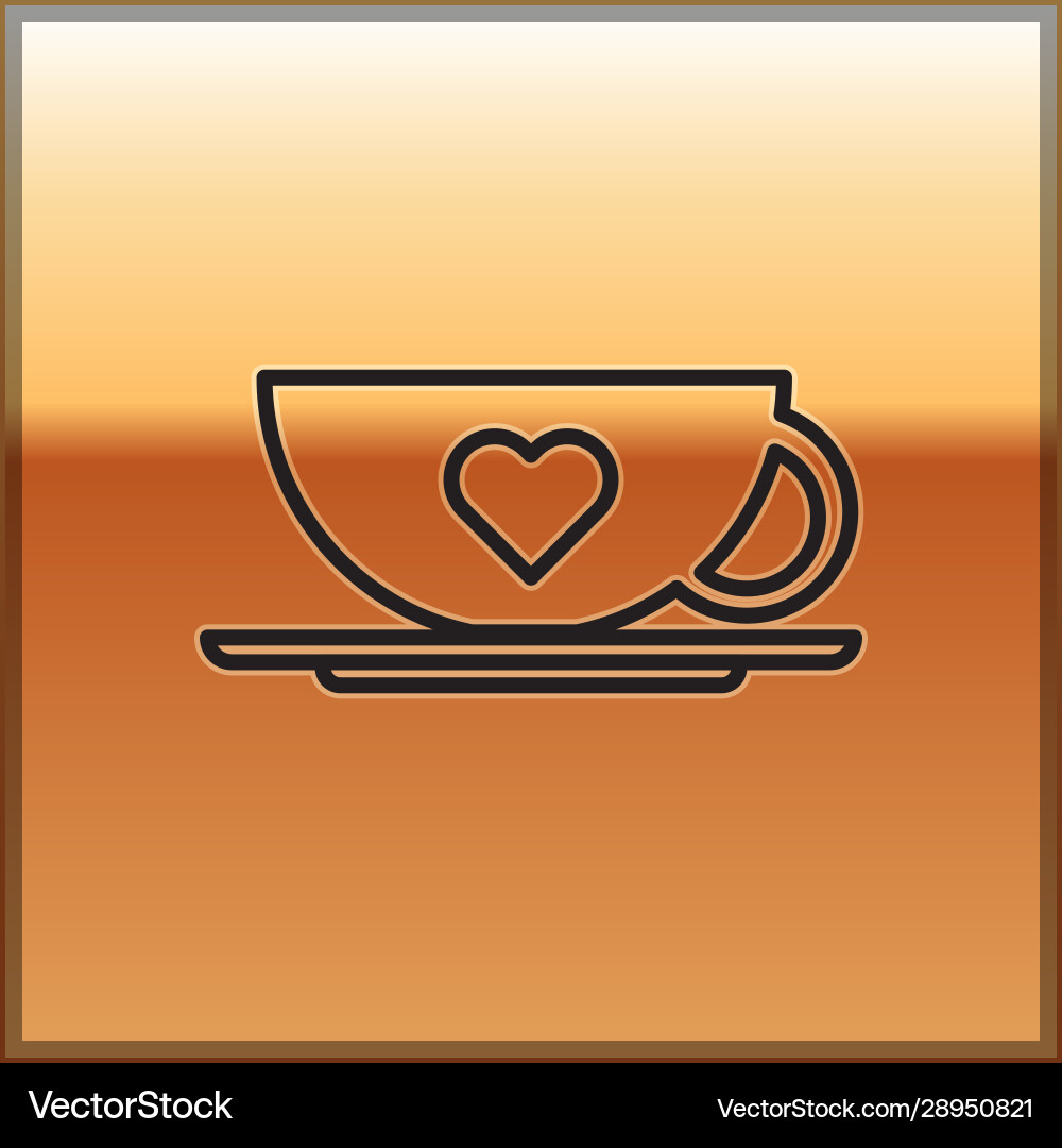Black line coffee cup and heart icon isolated Vector Image