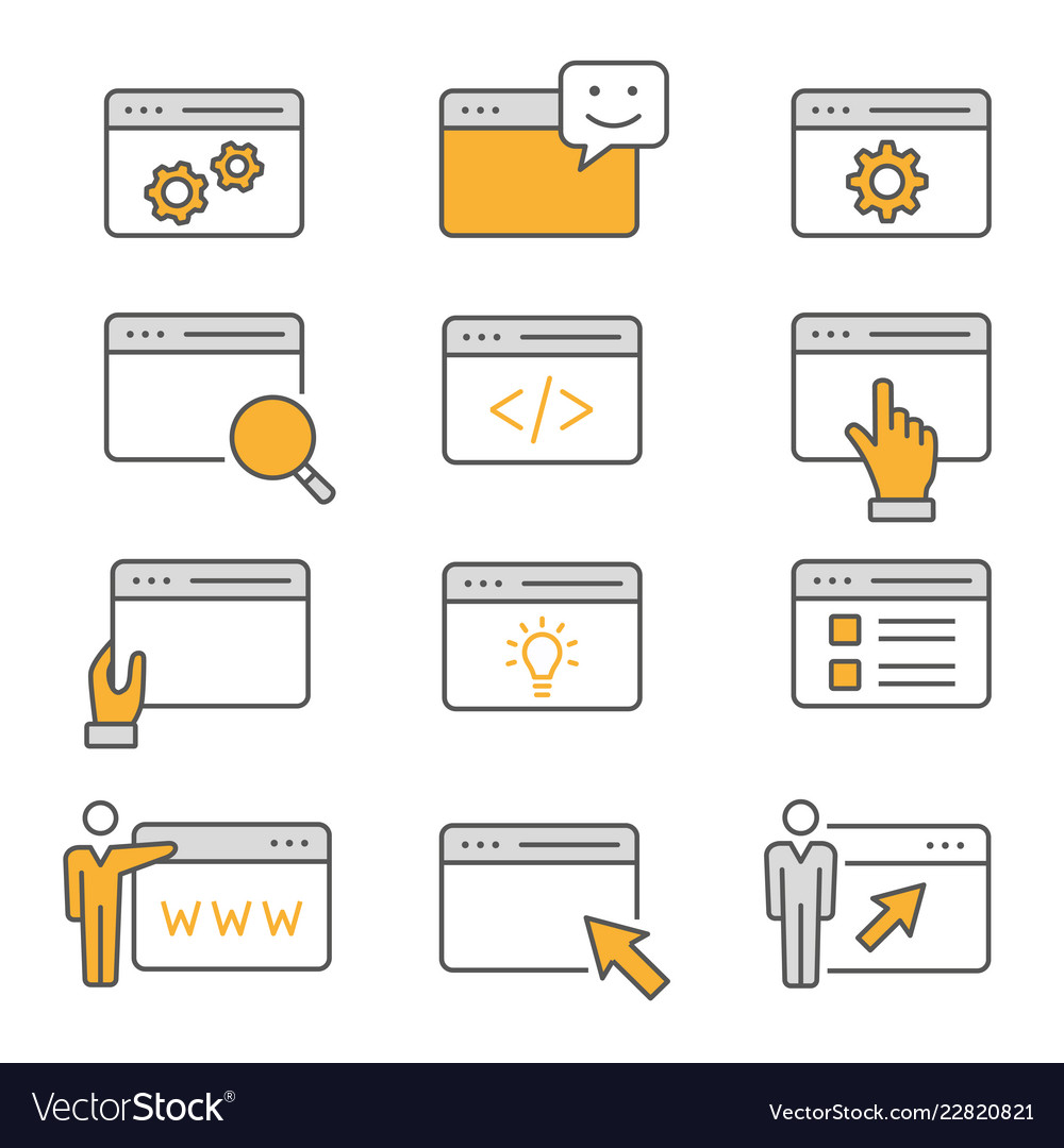Browser flat line icon set Royalty Free Vector Image