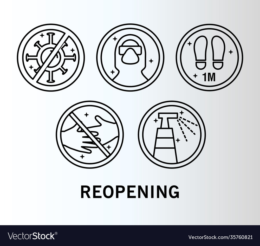 Bundle five reopening labels set line style Vector Image
