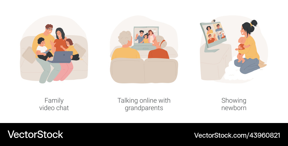 Family online communication isolated cartoon Vector Image