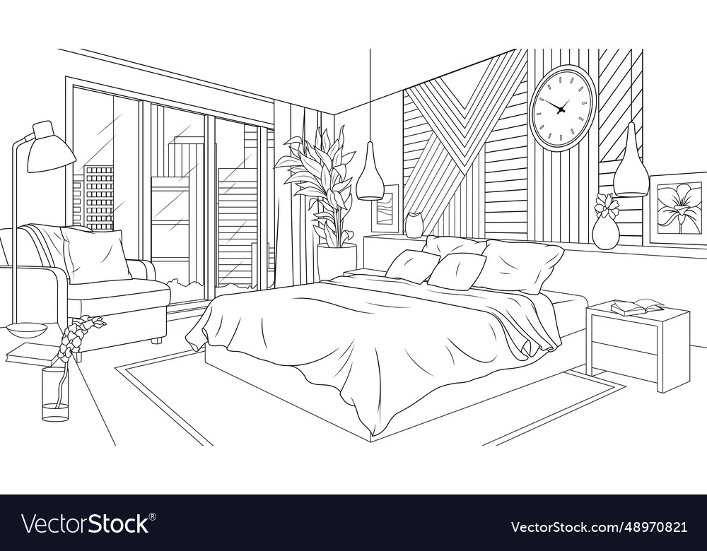 Loft style bedroom interior Royalty Free Vector Image