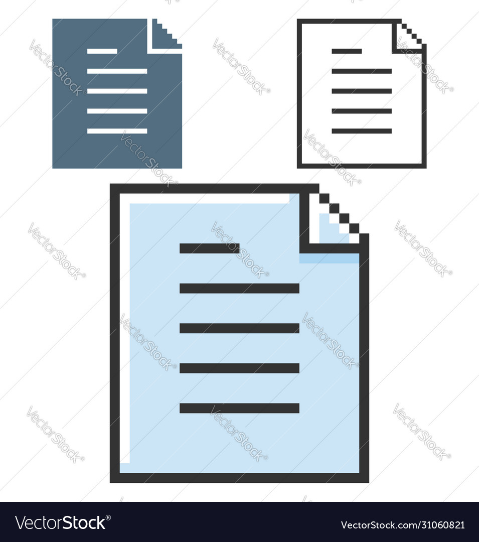 Pixel icon document in three variants fully Vector Image