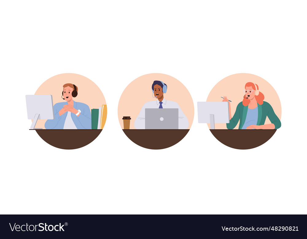 Round composition set with friendly operator call Vector Image