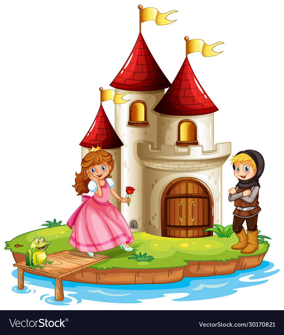 Scene with princess and knight at castle Vector Image